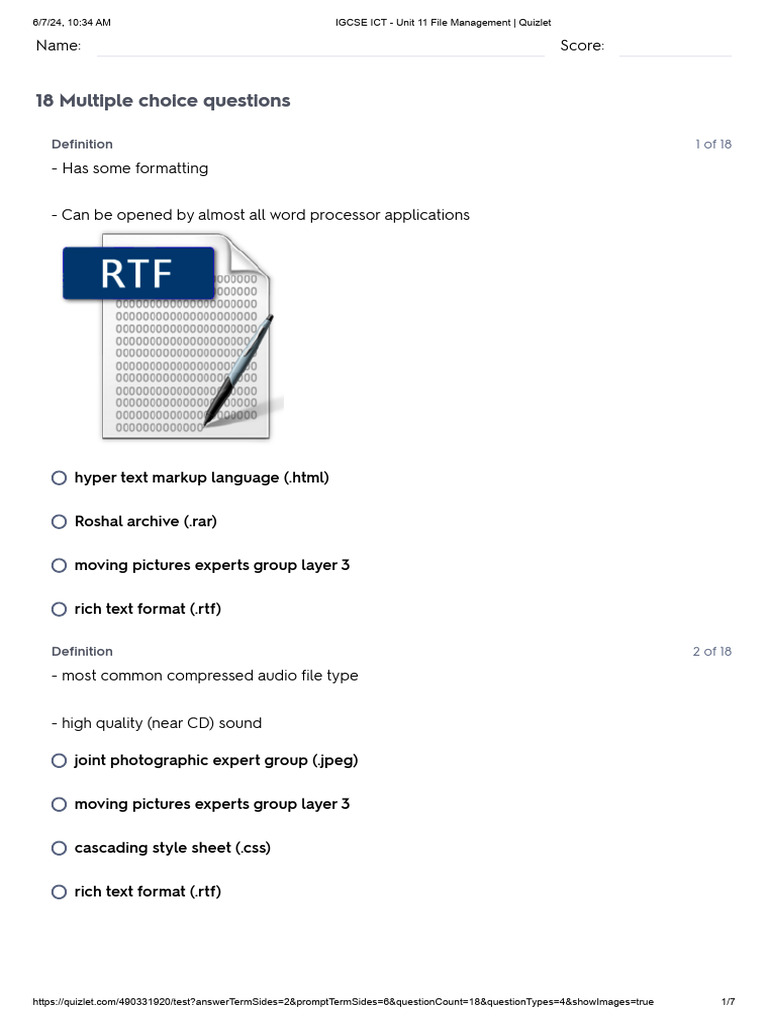 IGCSE ICT - Unit 11 File Management - Quizlet | PDF | File Format | Comma Separated Values