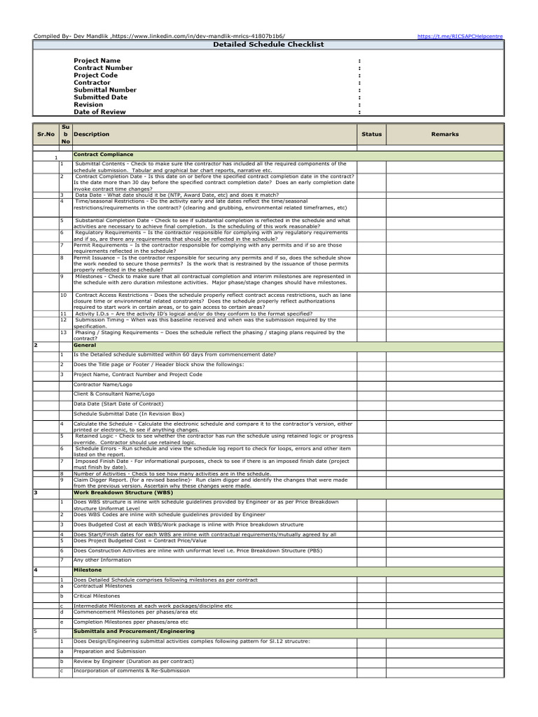 Baseline Schedule Review Checklist 1725812637 | PDF