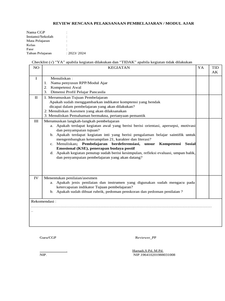 Review RPP - Modul Ajar CGP | PDF