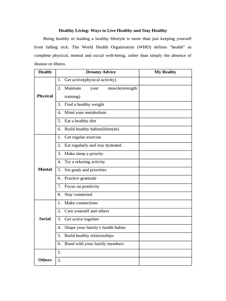 Healthy Living Worksheet | PDF
