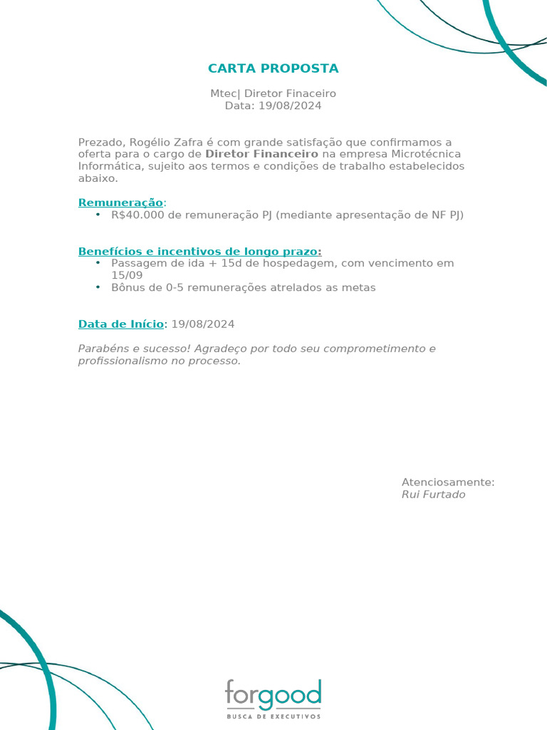 Proposta de Cargo: Diretor Financeiro | PDF