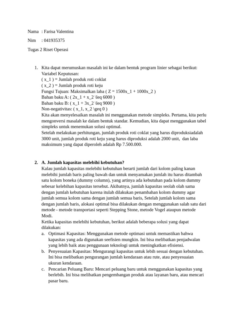 Tugas 2 Riset Operasi | PDF