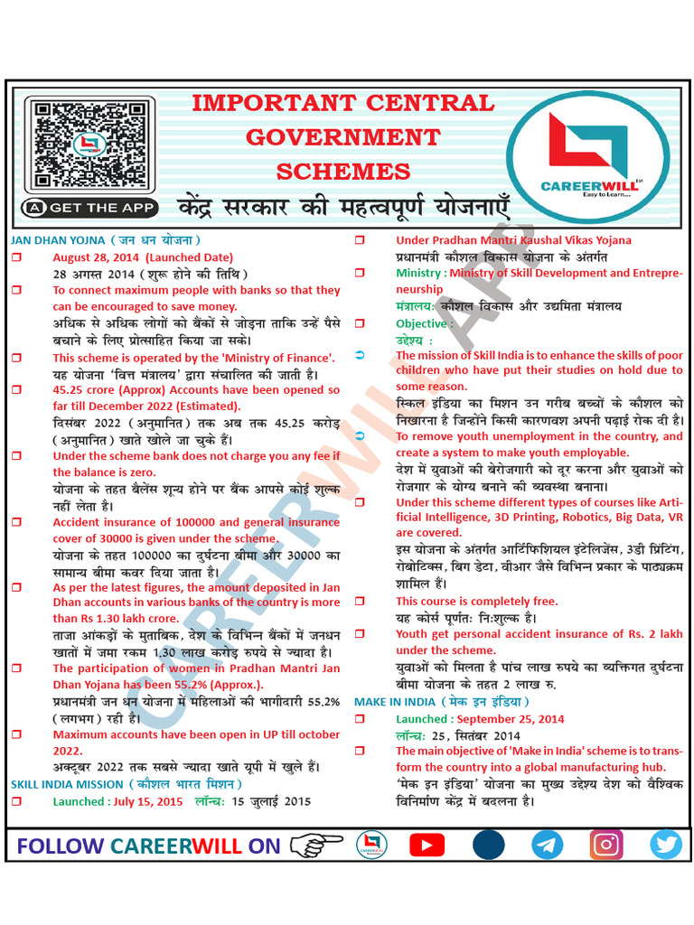 Imp. Central Govt Schemes - 398874 - Crwill | PDF | Narendra Modi ...