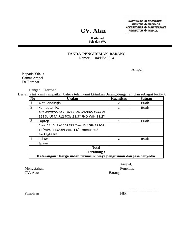 Contoh Penerimaan Barang | PDF