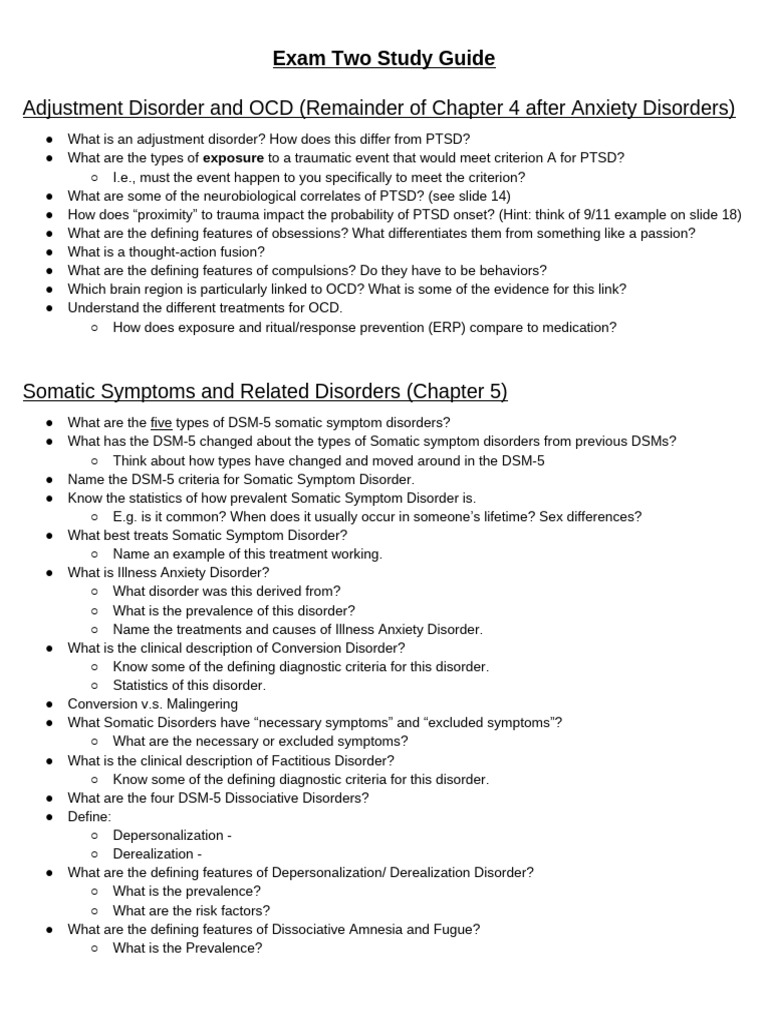 Exam Two Study Guide 2024 | PDF | Major Depressive Disorder | Anorexia Nervosa