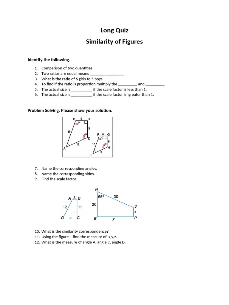 Long Quiz Similarity of Objects | PDF
