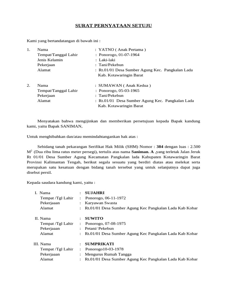 Surat Pernyataan Setuju | PDF