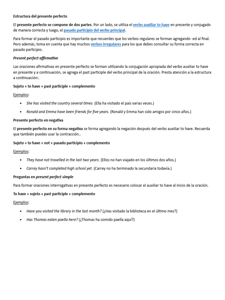 Estructura Del Presente Perfecto | PDF