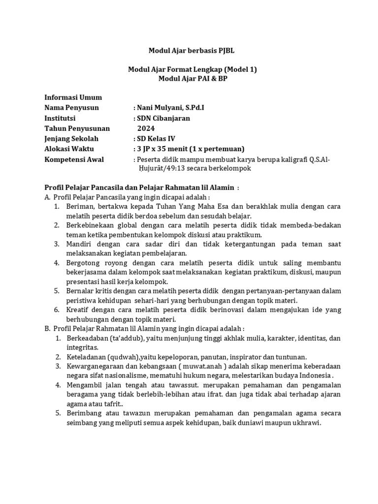LK 6 Penyusunan Modul Ajar PjBL | PDF