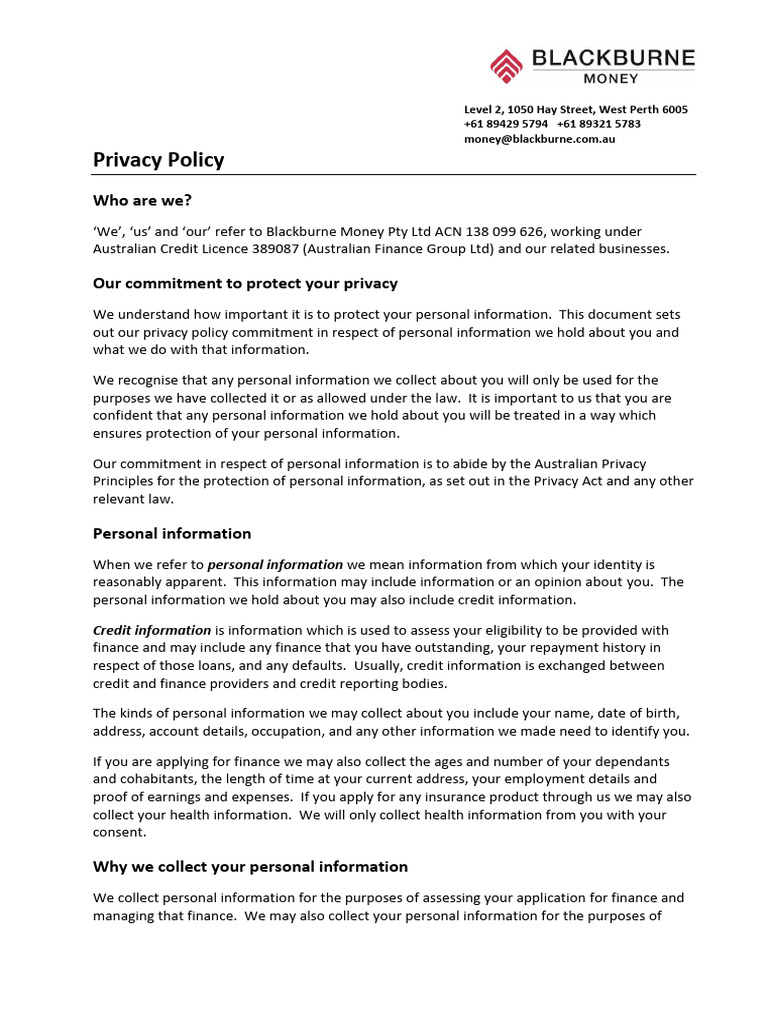 Blackburne_Money_Pty_Ltd_-_Privacy_Policy | PDF | Information ...