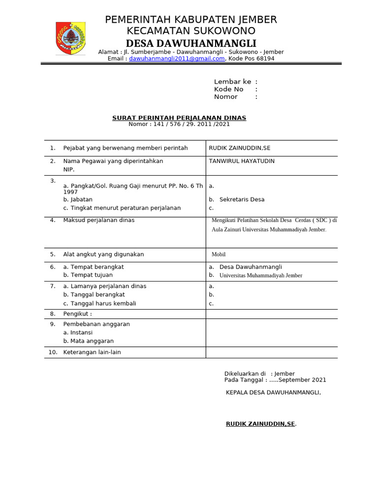 Surat Perintah Perjalanan Dinas | PDF