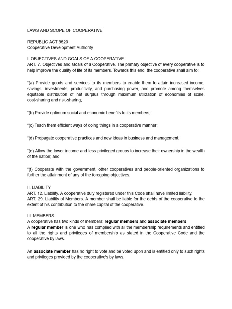 Laws and Scope of Cooperative | PDF | Cooperative | Interest