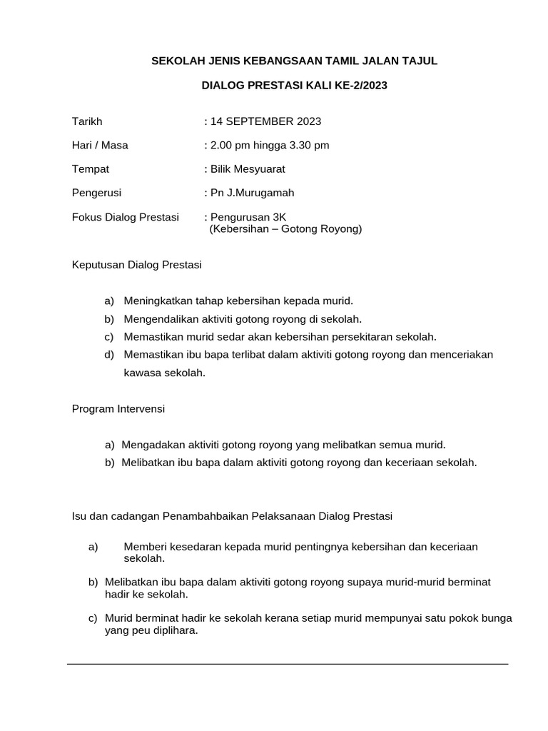 Dialog Prestasi Bil 1 2023 | PDF
