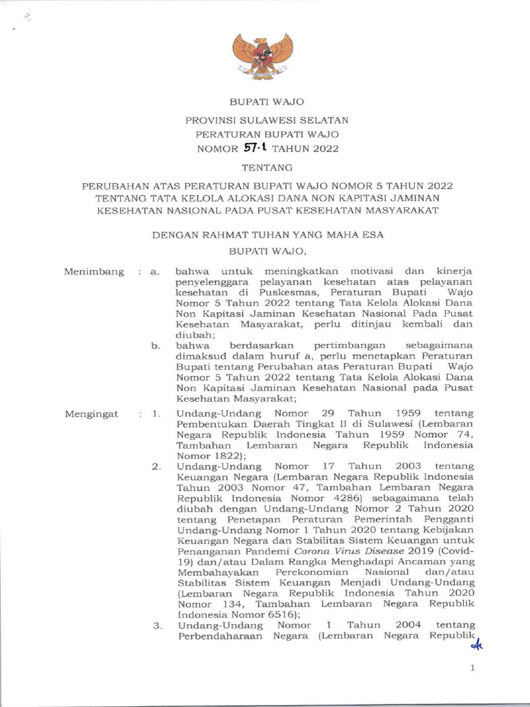 PERBUP Perubahan Perbup Non Kapitasi 2022 | PDF