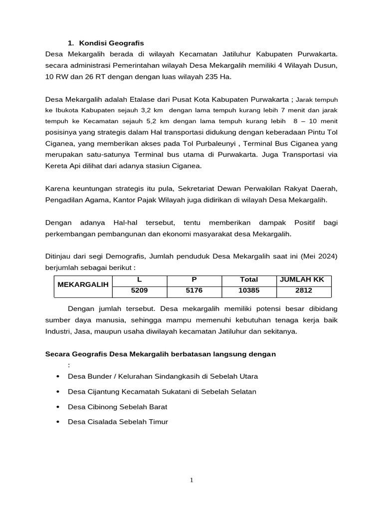 Potensi dan Keunggulan Desa Mekargalih | PDF