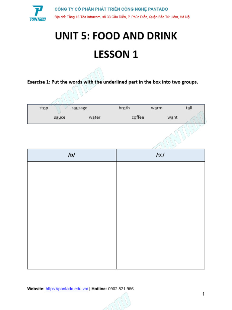 Unit 5 Food and Drink - Lesson 1 | PDF