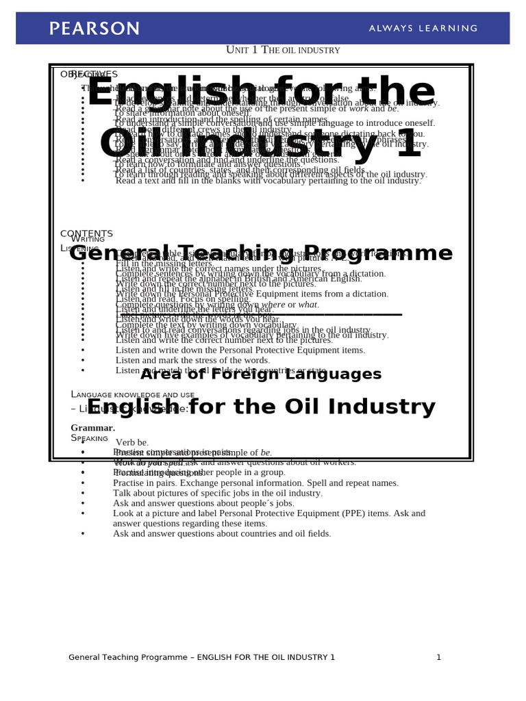 English for the Oil Industry: Unit 1 | PDF | Vocabulary | English Language