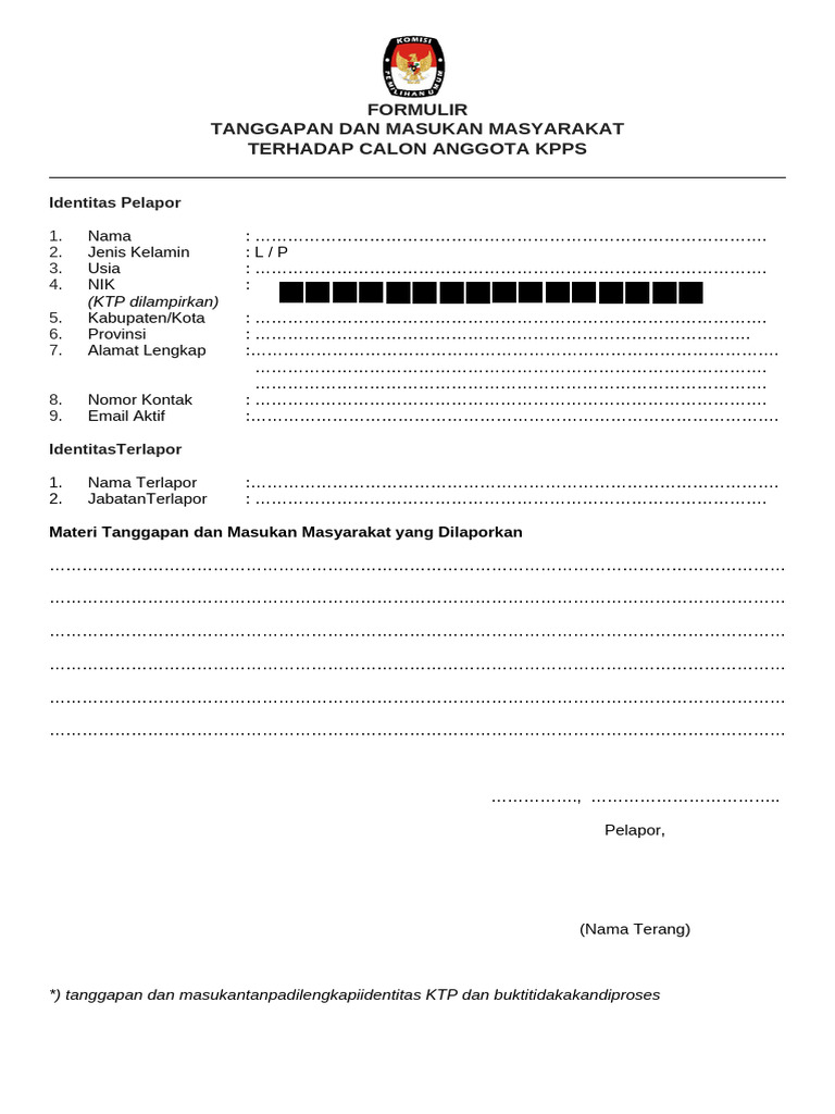 99 Formulir Tanggapan Dan Masukan Masyarakat KPPS | PDF