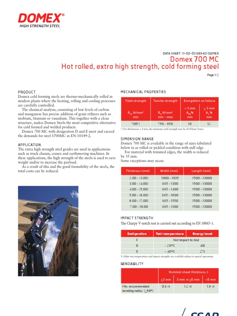 421 - Domex 700 MC | PDF | Steel | Strength Of Materials
