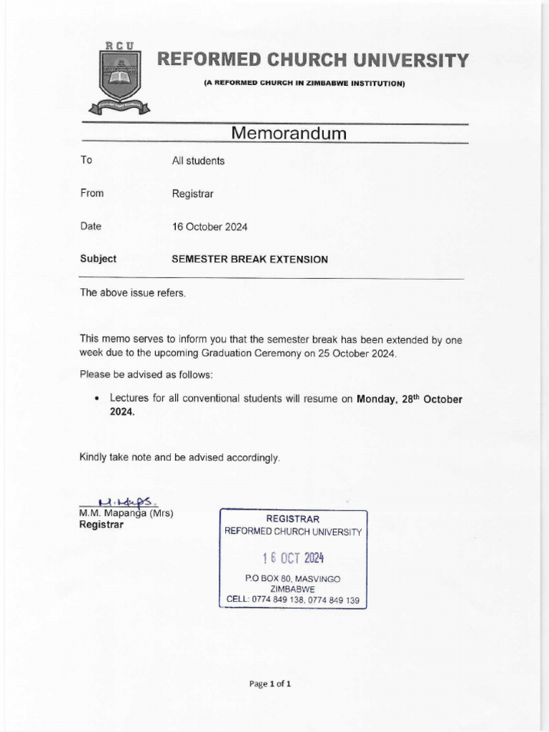 Notice - Semester Break Extension | PDF