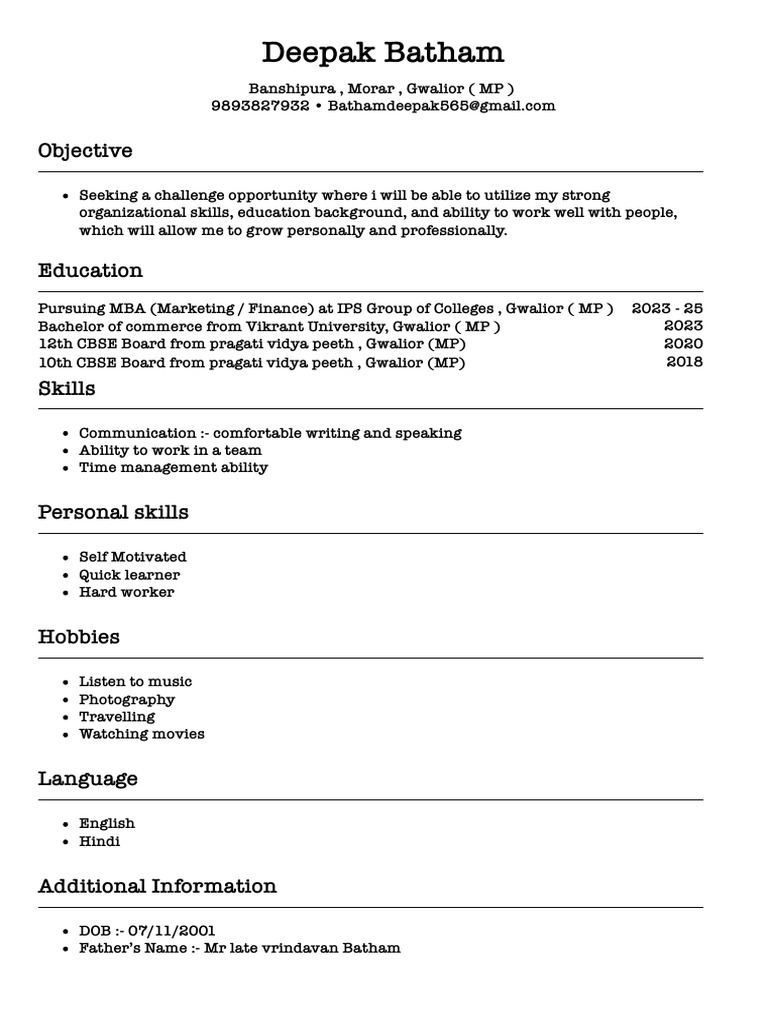 Resume Deepak Batham 2 | PDF