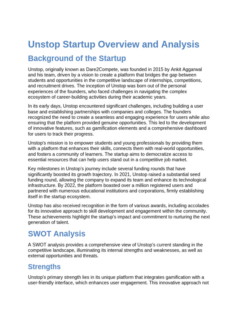 Unstop Startup Overview and SWOT Analysis | PDF | Business Model ...
