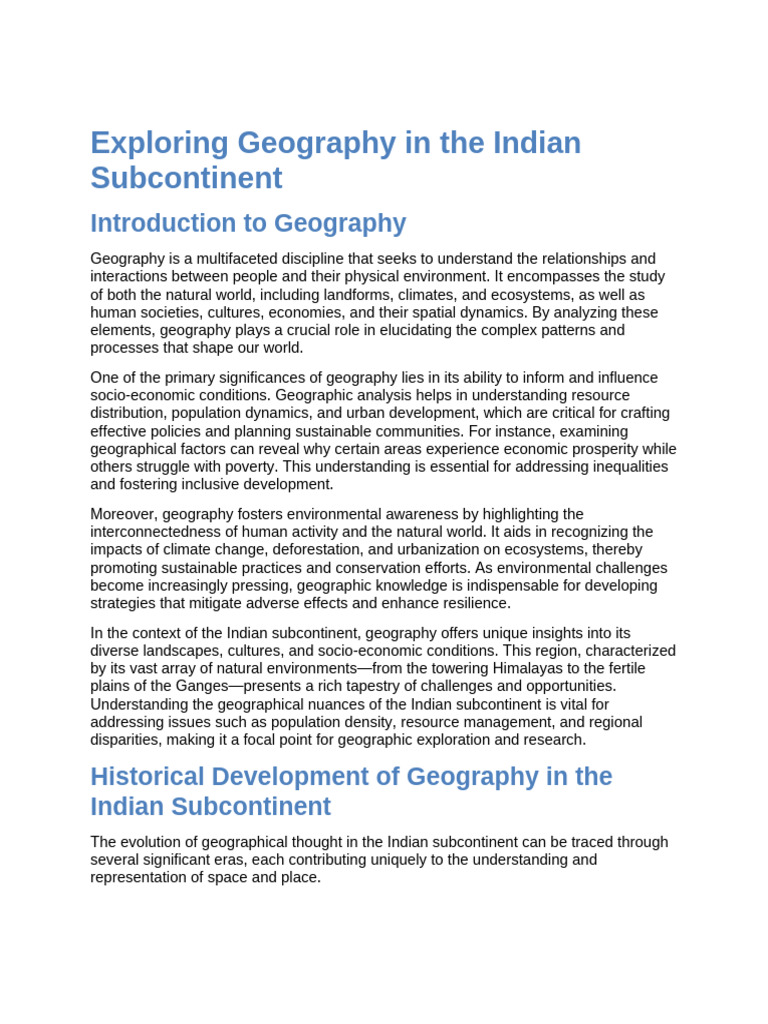 Exploring Geography in the Indian Subcontinent | PDF | Geography ...