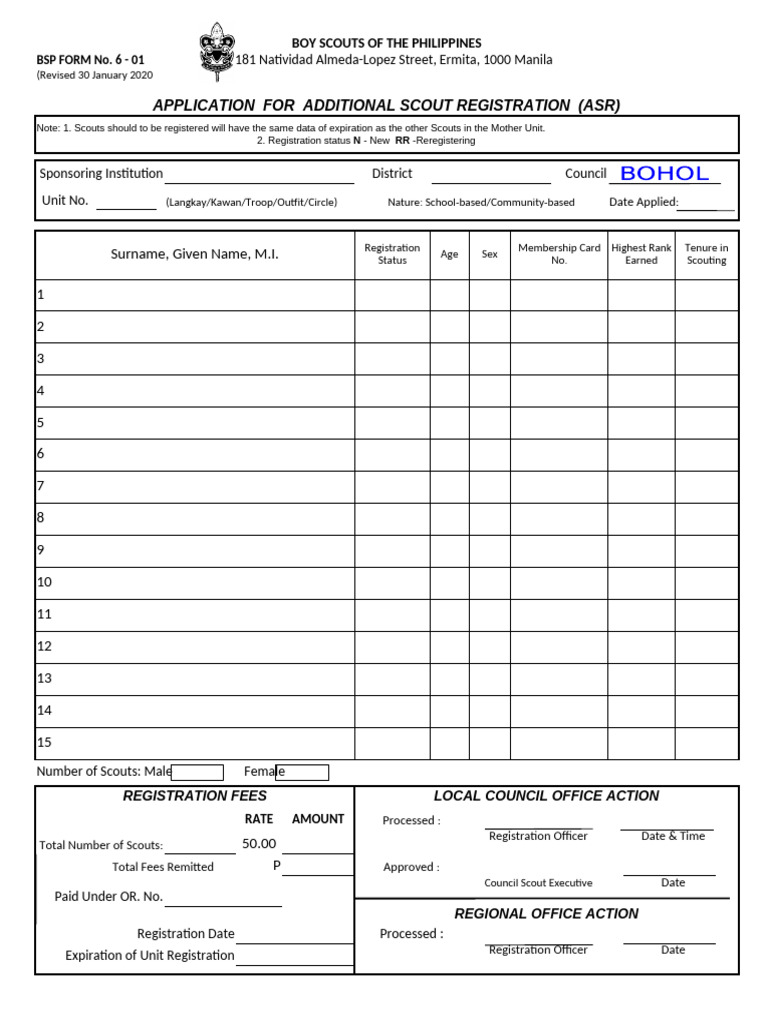 Additional Scout Registration Form BSP | PDF