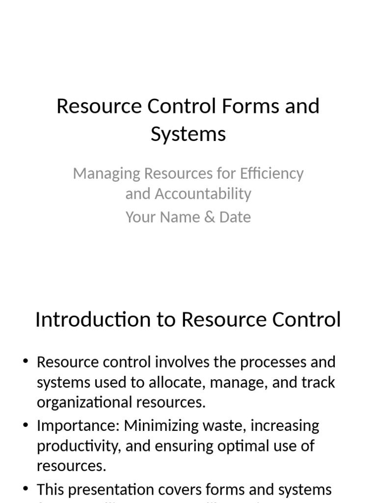 Detailed Resource Control Systems Presentation Pdf Enterprise