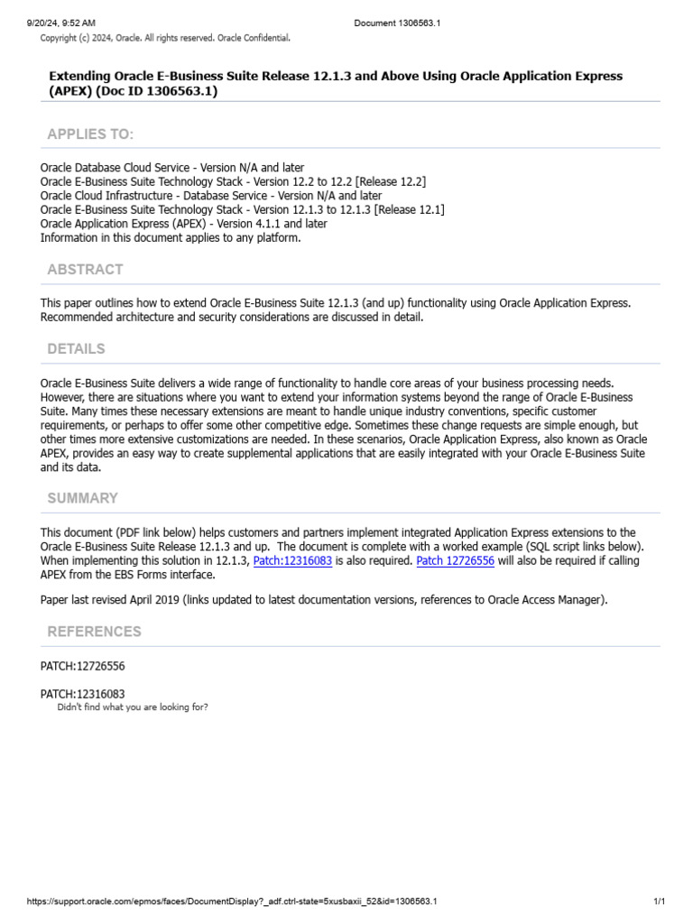 Extending Oracle E-Business Suite Release 12.1.3 and Above Using Oracle Application Express ...