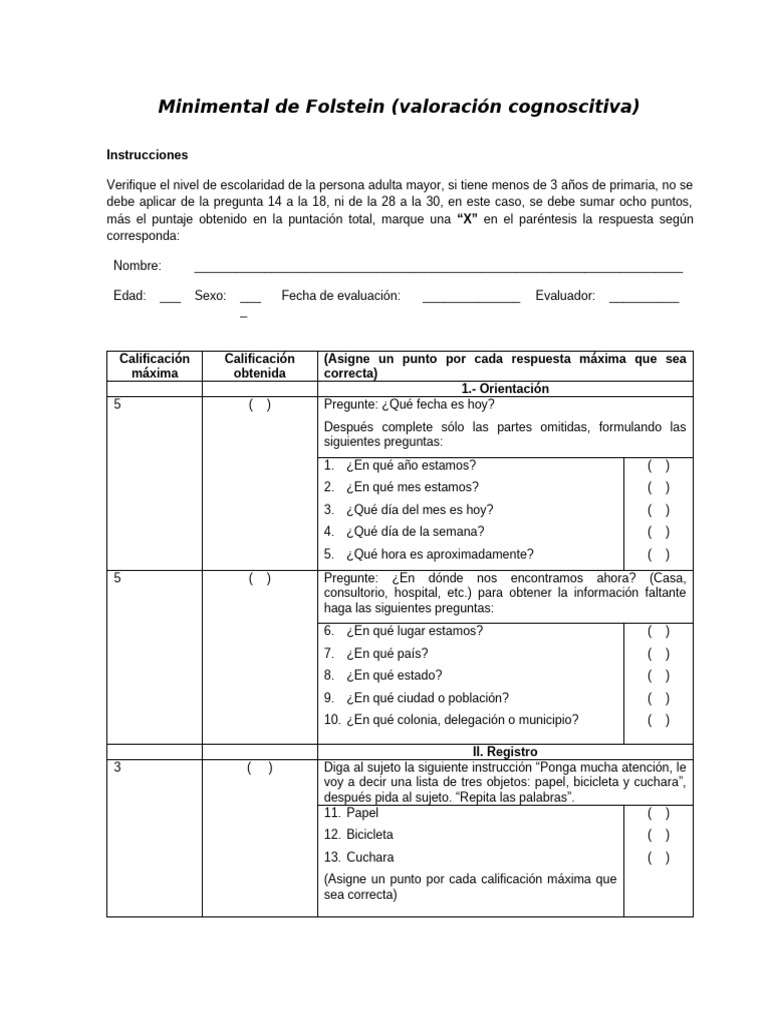 Minimental de Folstein | PDF