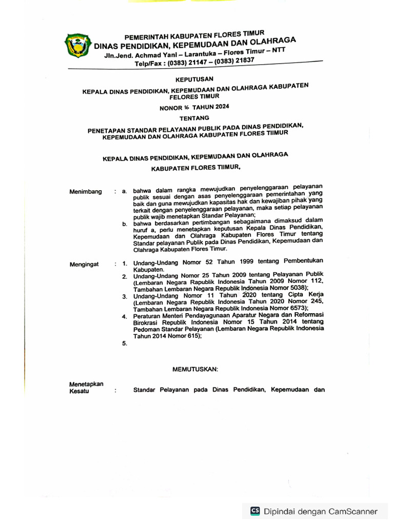 PKO SK Standar Pelayanan No 16 Tahun 2024 | PDF