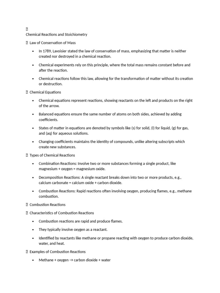 Chemical Reactions and Stoichiometry Guide | PDF | Mole (Unit ...