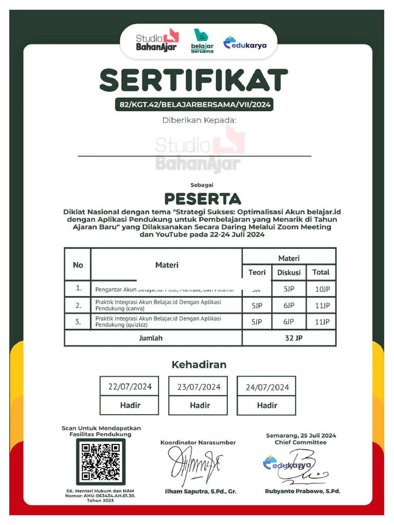 Sertifikat BAHARUDIN,32 JP 25 jULI 2024 | PDF