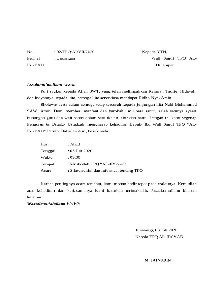 Undangan TPQ Al-Irsyad | PDF