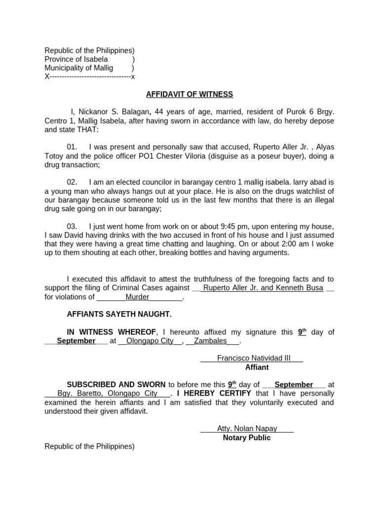 Affidavit of Witness and Videographer | PDF | Affidavit | Evidence