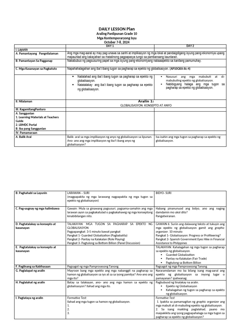 DLP Q2 Globalisasyon No. 4 | PDF