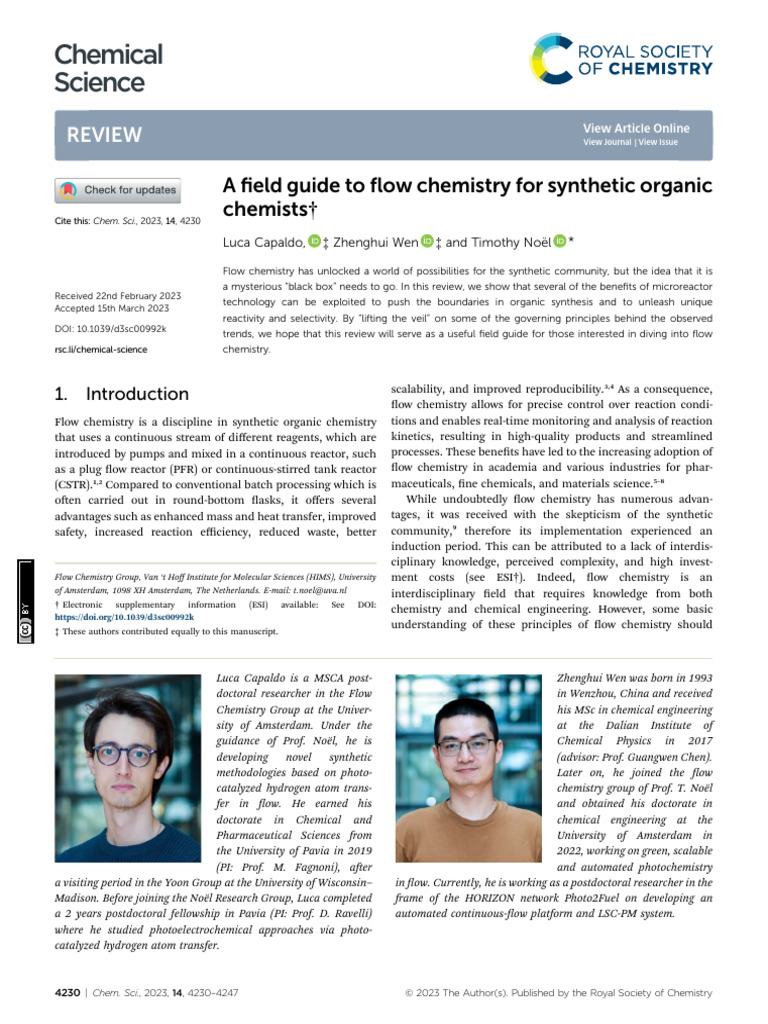 [Review - Flow Chem for Org Syn] d3sc00992k | PDF | Chemistry | Chemical Reactions