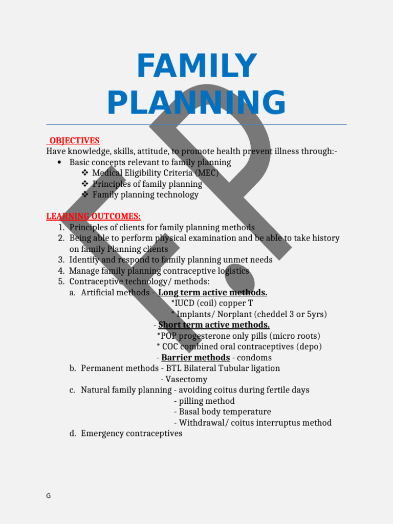 Family planning | PDF | Combined Oral Contraceptive Pill | Family Planning