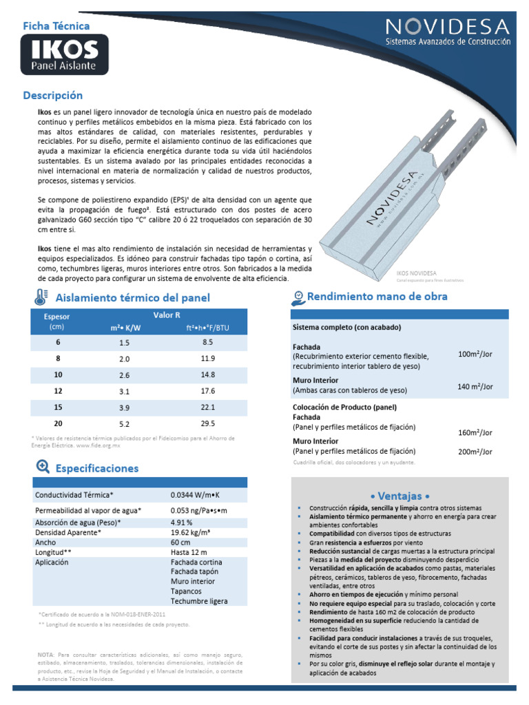 Ficha tecnica IKOS | PDF | Aislamiento térmico | Sector secundario de la economía