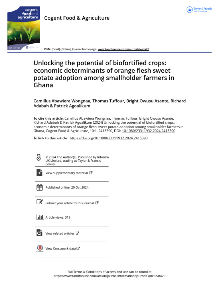 Unlocking The Potential of Biofortified Crops Economic Determinants of ...
