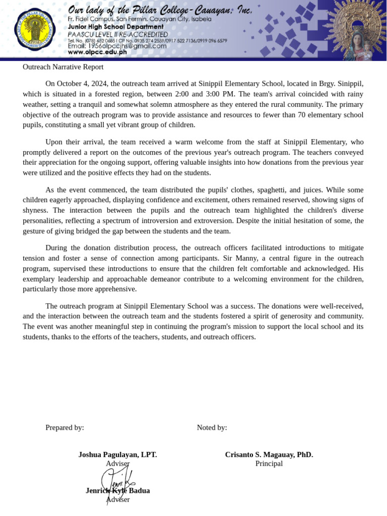 Outreach Narrative Report | PDF | Social Psychology