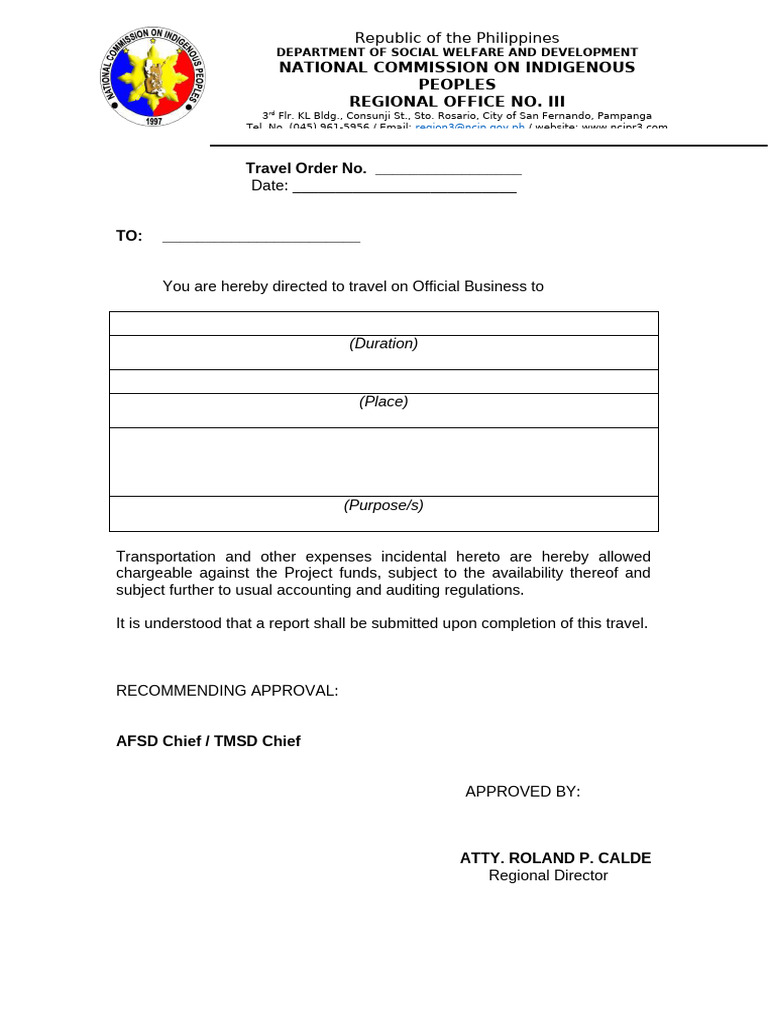 Travel Order | PDF