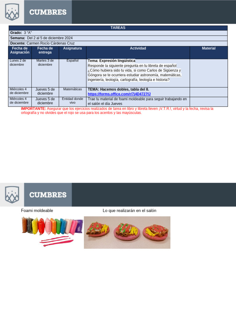 Formato de Tareas 3° | PDF