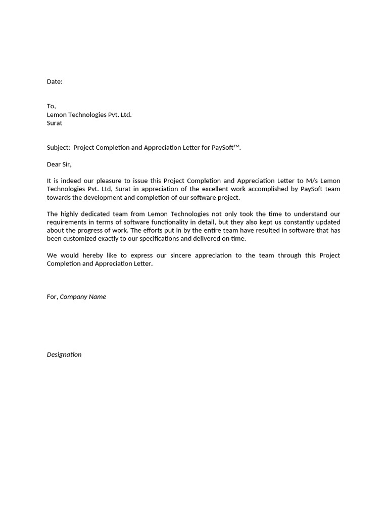 Project Completion Letter Format 1 | PDF