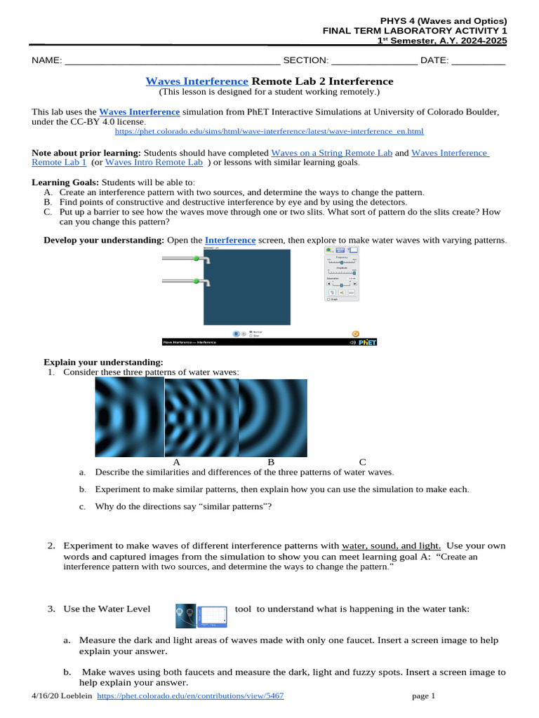 Waves Interference Remote Lab2 | PDF | Optics | Science