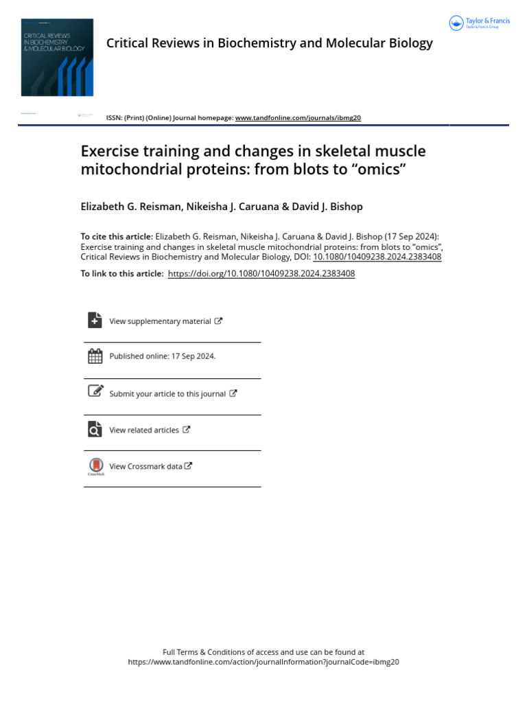 Exercise Training and Changes in Skeletal Muscle Mitochondrial Proteins ...