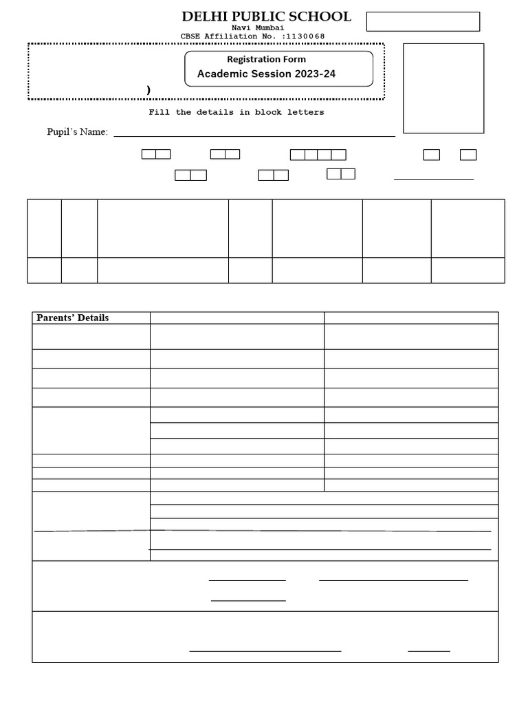 DPS Navi Mumbai Registration Form 2023-24 | PDF