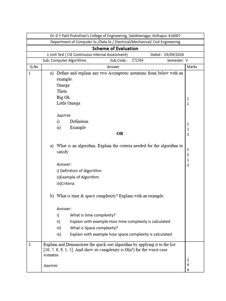 UT-I Scheme of Valuation | PDF | Algorithms | Time Complexity