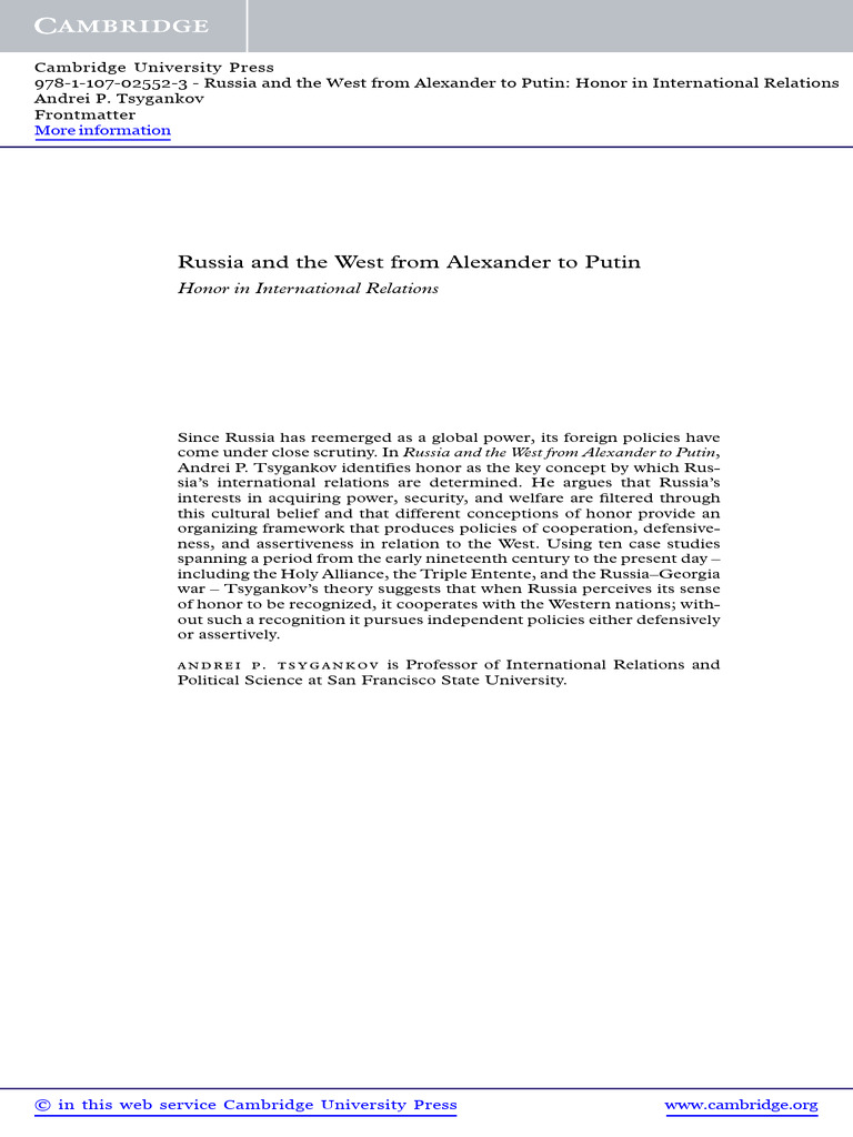 Frontmatter | PDF | Russia | World Politics